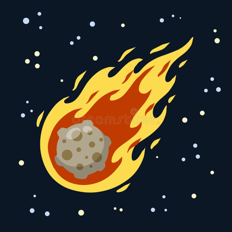 Meteor with Trail of Fire. Flying in Sky. Stars and Astronomy. Cartoon ...