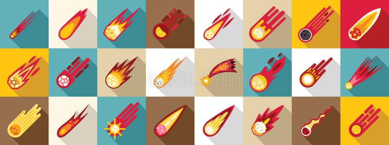 Meteor Trail Icons Set. Collection of Various Meteorites Falling from ...