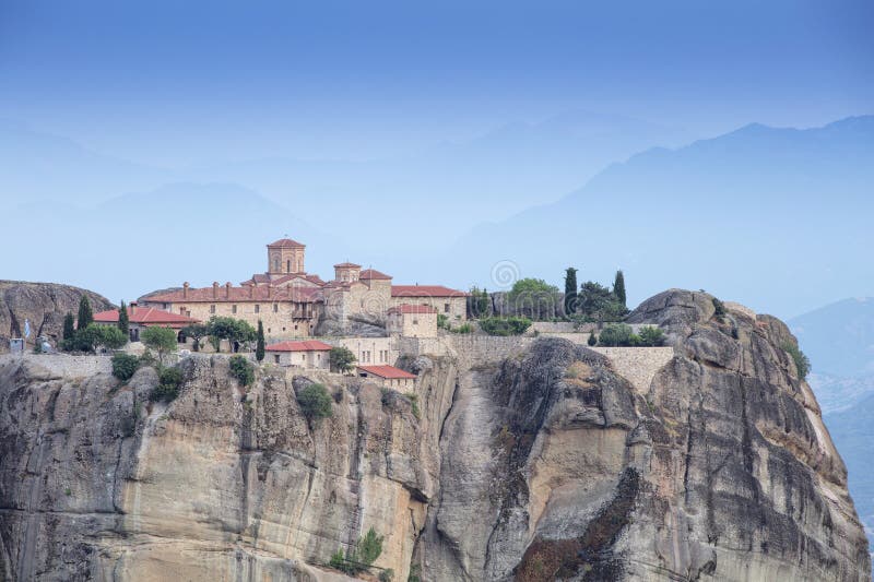 The Meteora - Important Rocky Monasteries Complex in Greece. Stock ...