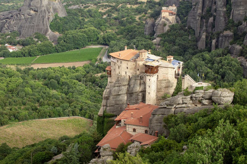 The Meteora - Important Rocky Monasteries Complex in Greece. Stock ...