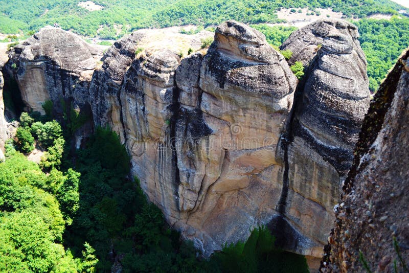 Meteora landscape cliffs stock photo. Image of landmarks - 119439216