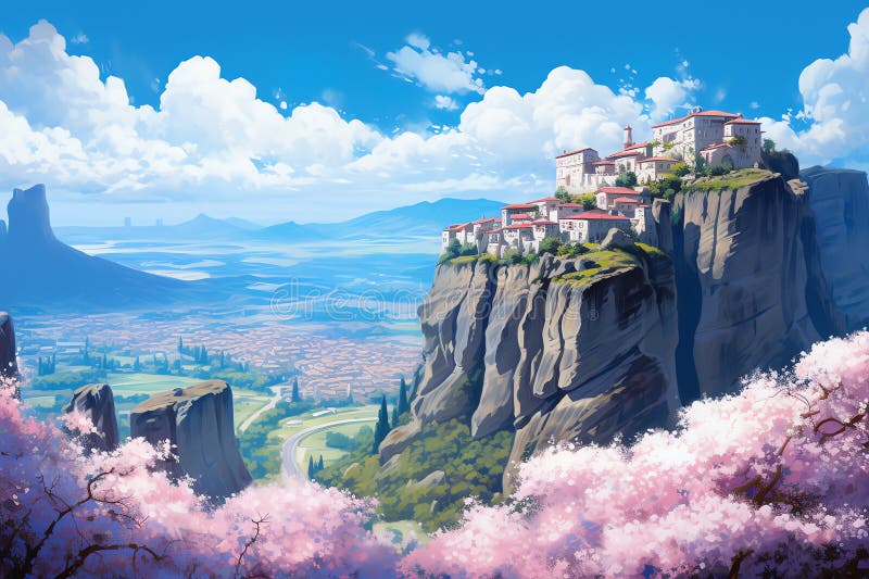 Meteora Monasteries in Greece Stock Illustration - Illustration of rock ...