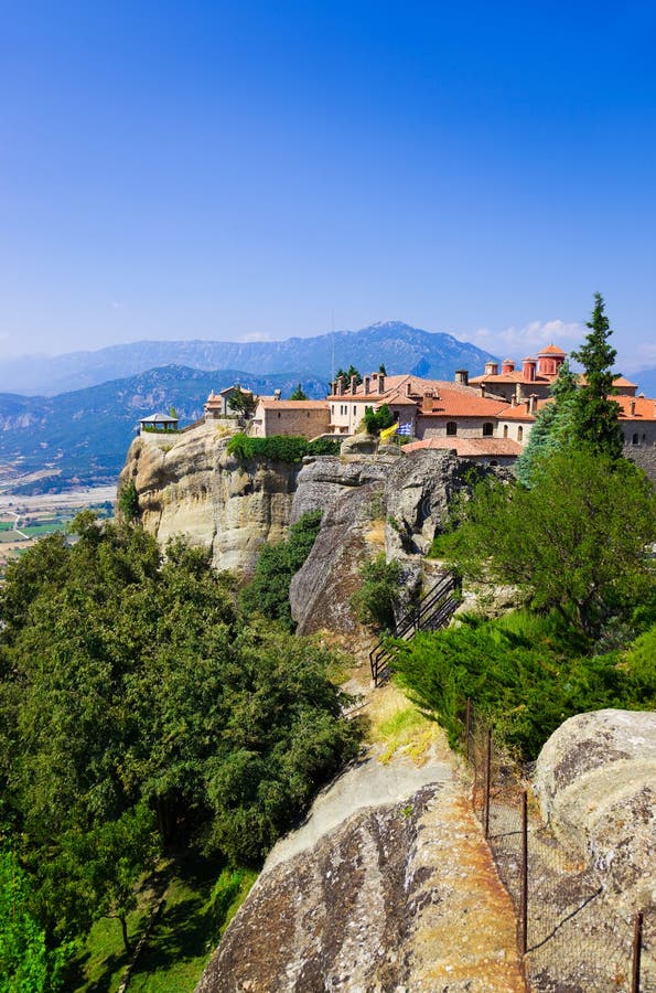 Meteora Monastery and Lift Cage in Greece Stock Photo - Image of ...