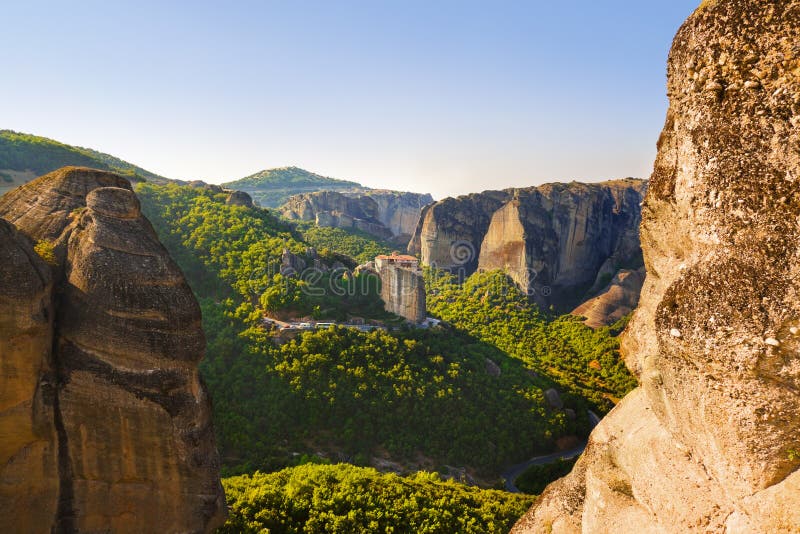 Meteora Monastery and Lift Cage in Greece Stock Photo - Image of ...