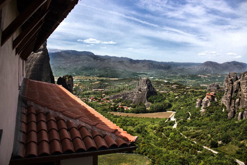 Meteora Monastery View from a Window. Stock Image - Image of meteora ...