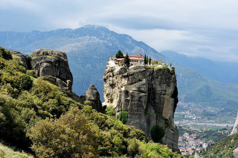 Meteora Monastery, Spectacular Landscape with Buildings on the T Stock ...