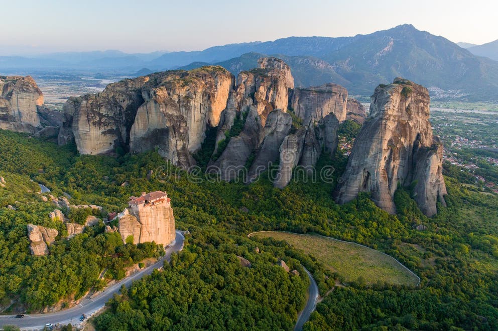 Meteora Monasteries from Greece at Sunset Stock Photo - Image of ...