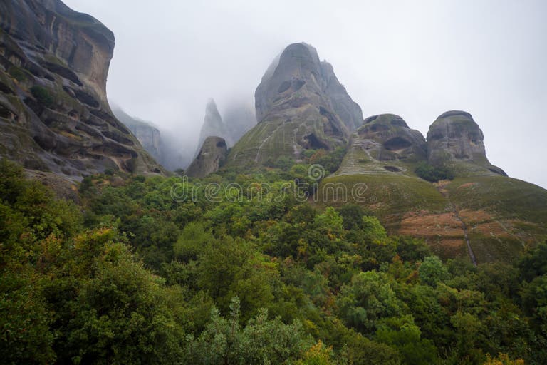 Meteora Rock Formations in Greece Stock Image - Image of meteora ...