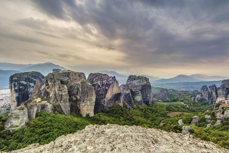Meteora Rock Formations and Monasteries Stock Image - Image of mountain ...