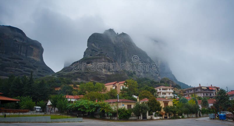 Meteora Rocks in Greece in the Fog Stock Photo - Image of beautiful ...
