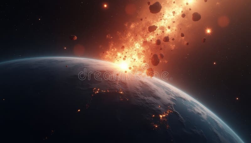 Meteorite Approaching Earth, Apocalyptic Space View Stock Illustration ...