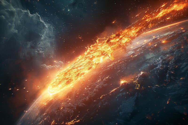 A Meteorite is Approaching the Earth, Leaving Behind an Orange Trail of ...