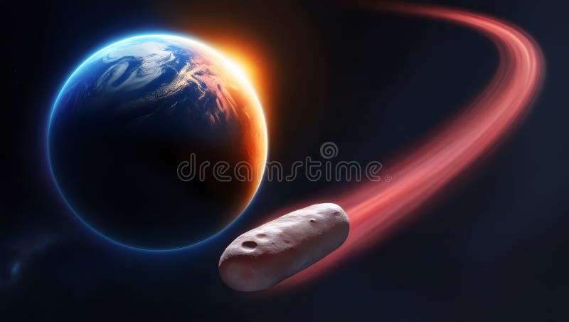 A Meteorite Approaching the Planet Earth. 3D Rendered Illustration ...
