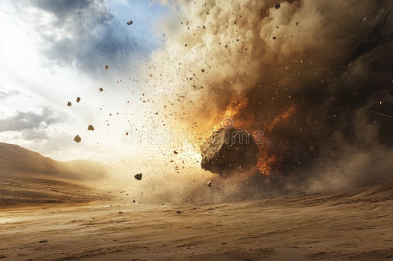 A Meteorite Crashes into a Desert Landscape, Igniting a Dramatic ...