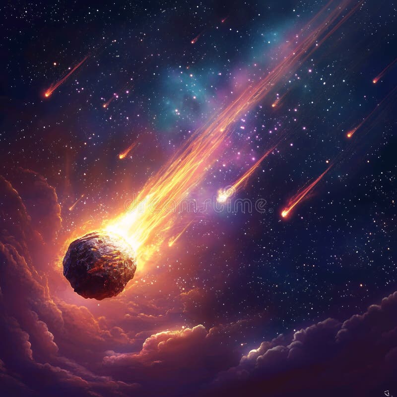 A Meteorite Hurtling through the Endless Galaxy Stock Illustration ...