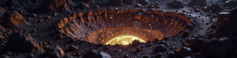 Meteorite Impact Crater with Scattered Debris, Explosion, Fragments ...