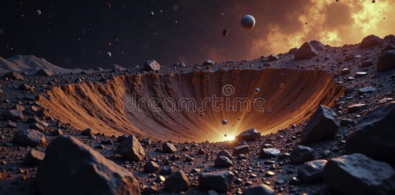 Meteorite Impact Crater with Scattered Debris, Debris, Meteorites ...