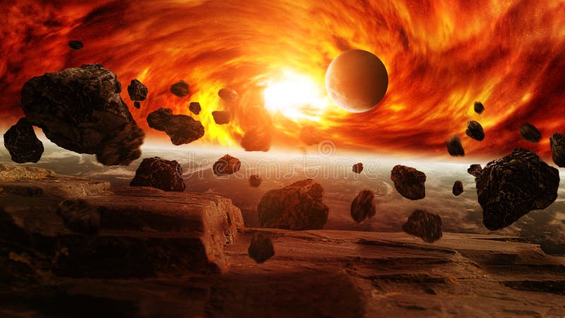 Meteorite Impact on Planet Earth in Space Stock Illustration ...