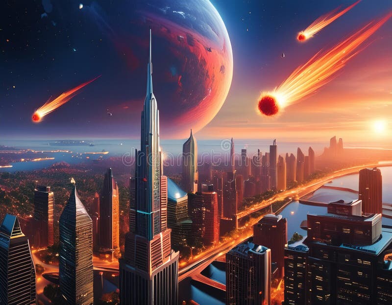 Meteorites Falling on Metropolis, Dramatic Apocalypse, End of the World ...