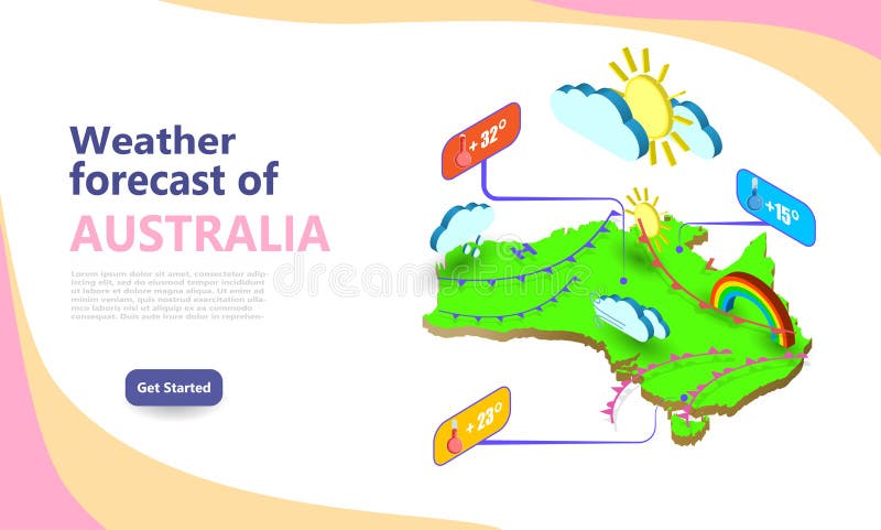 Meteorological Weather Forecast Map of Australia. Isometric Set Icons ...