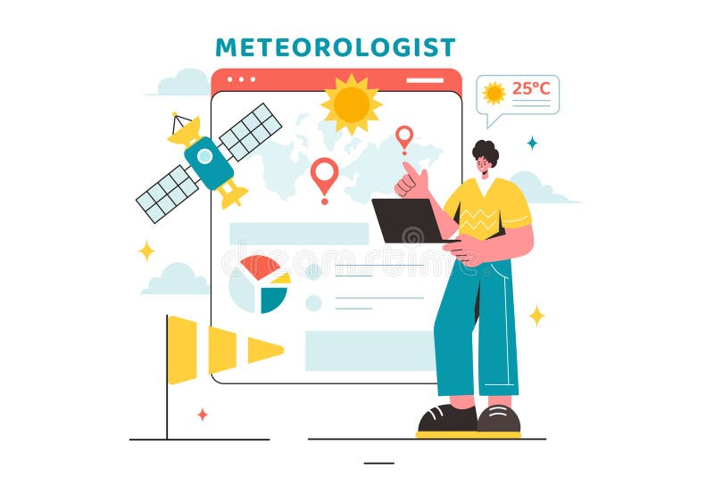 Meteorologist Vector Illustration with Weather Forecast and Atmospheric ...