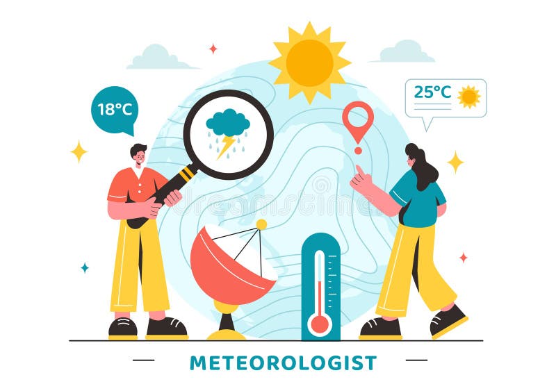 Meteorologist Vector Illustration with Weather Forecast and Atmospheric ...