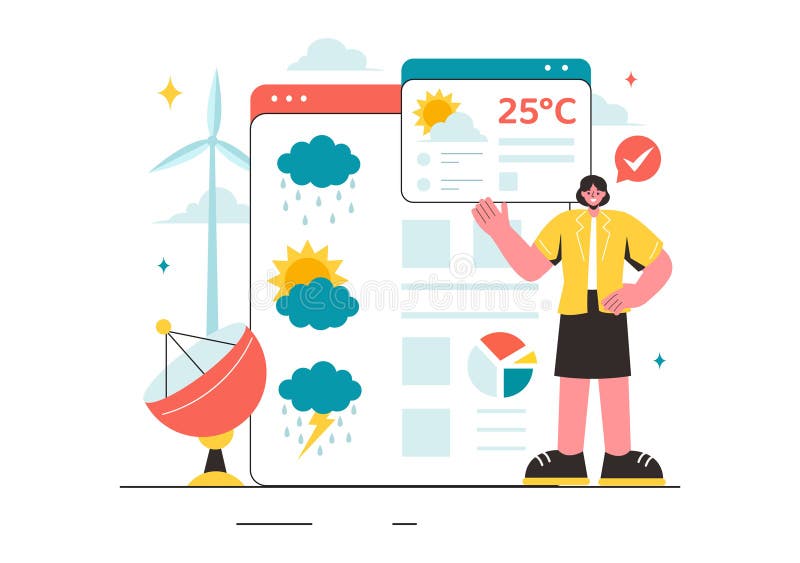Meteorologist Vector Illustration with Weather Forecast and Atmospheric ...
