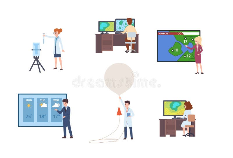 Meteorologist at Work Concept Set. Stock Vector - Illustration of ...