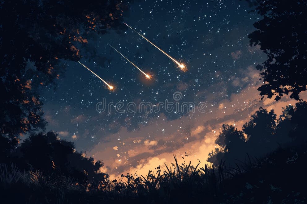 Meteors Streaking Across the Night Sky. Generative AI. Stock ...