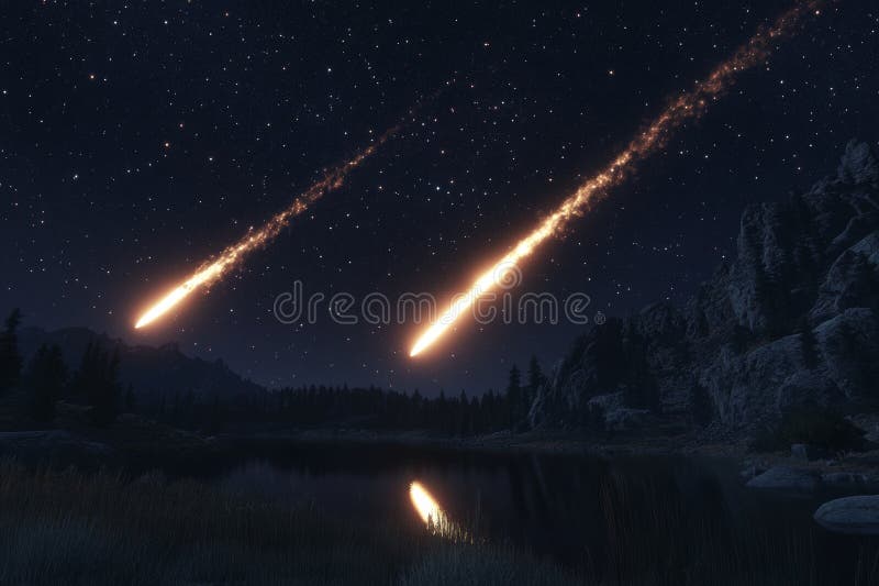 Meteors Streaking Across the Night Sky. Generative AI. Stock ...