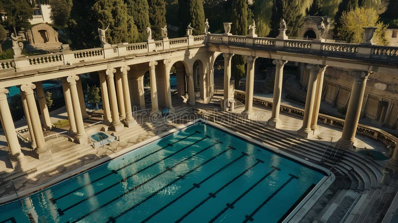 50-meter Contemporary Swimming Pool with Blue Tile Surrounded Stock ...