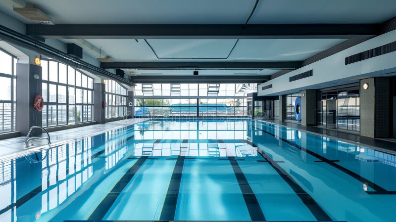 50-meter Modern Pool with Large Floor-to-ceiling Windows Stock ...