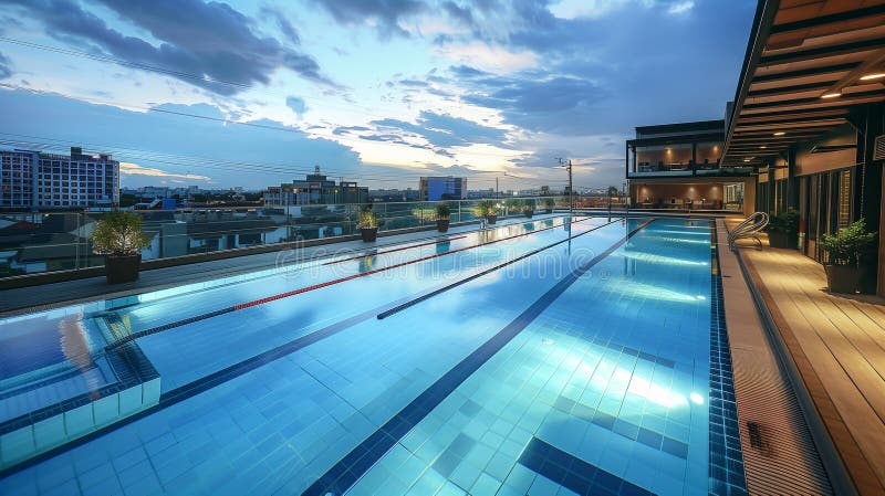 50-meter Pool on the Rooftop of a Skyscraper with a View of the Modern ...