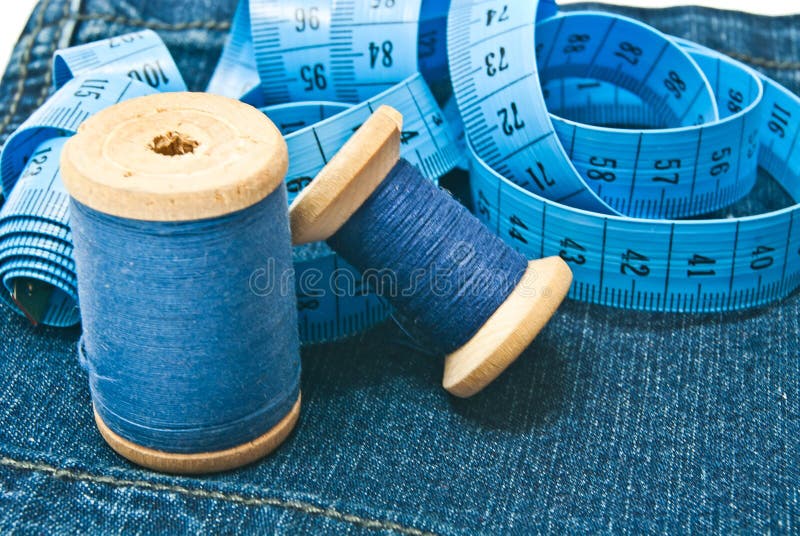 Meter and Spools of Blue Thread Stock Image - Image of stitch, jeans ...