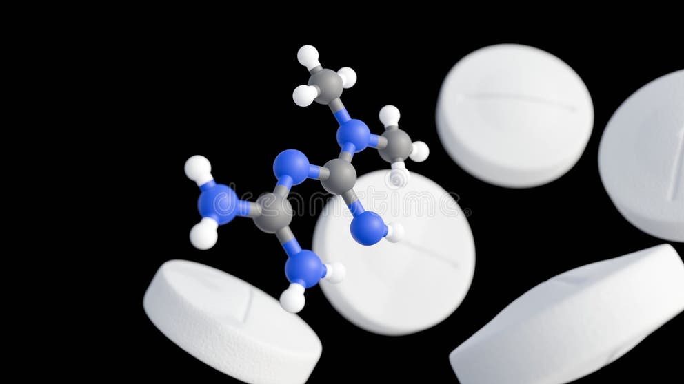 Metformin, Physical Form As Pills and Its Molecular Structure. Stock ...