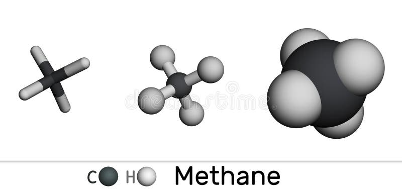 Methane CH4 Molecule. Various 3D Molecular Models on a White Background ...