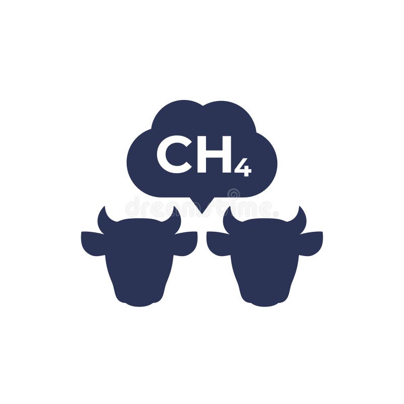 Methane Emissions Icon with Cattle on White Stock Vector - Illustration ...