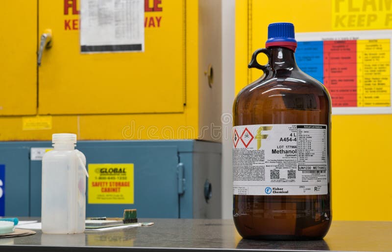 Methanol Bottle on a Science Lab Table. Editorial Stock Photo - Image ...