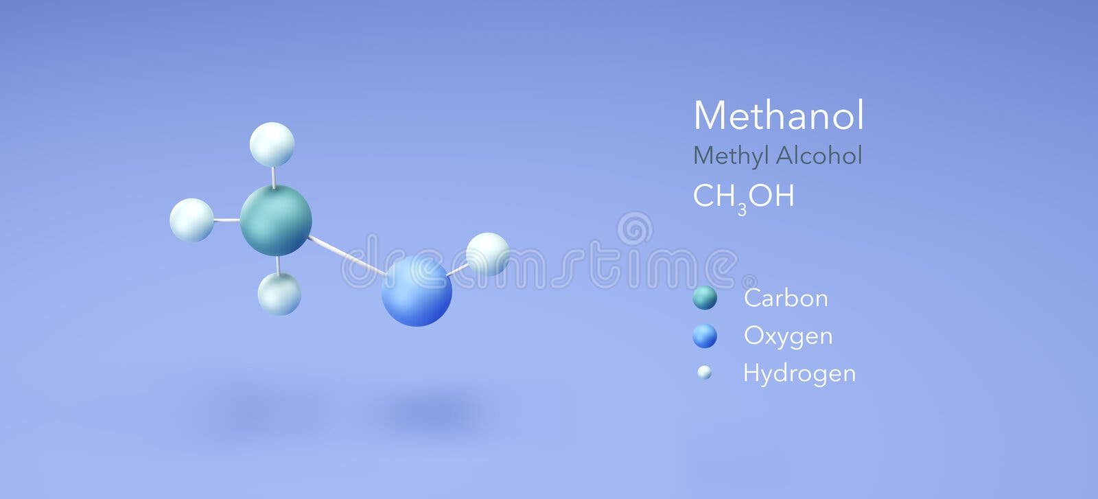 Methanol or Methyl Alcohol, MeOH, Molecule. Highly Toxic. Skeletal ...