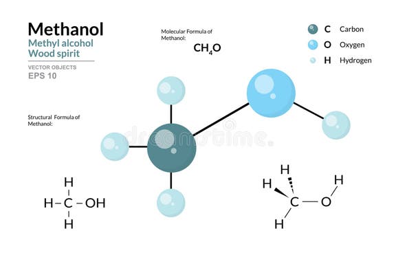 Methanol. Structural Chemical Formula and 3d Model of Molecule. CH4O ...