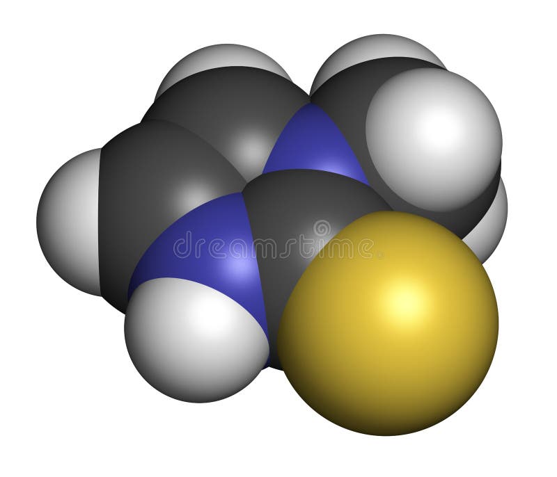 Methimazole Hyperthyroidism Drug Molecule. Atoms are Represented As ...