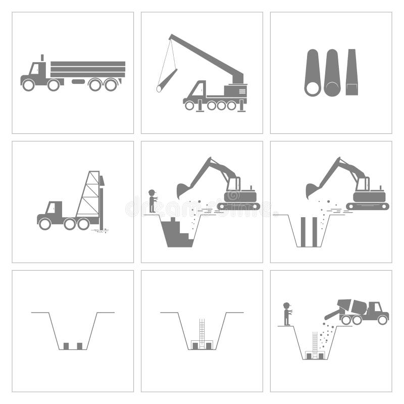 Method Statement of Construction Pile Driving and Foundation Work Icons ...