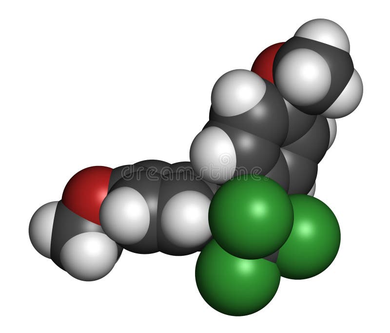 Methoxychlor Pesticide Molecule. 3D Rendering. Atoms are Represented As ...