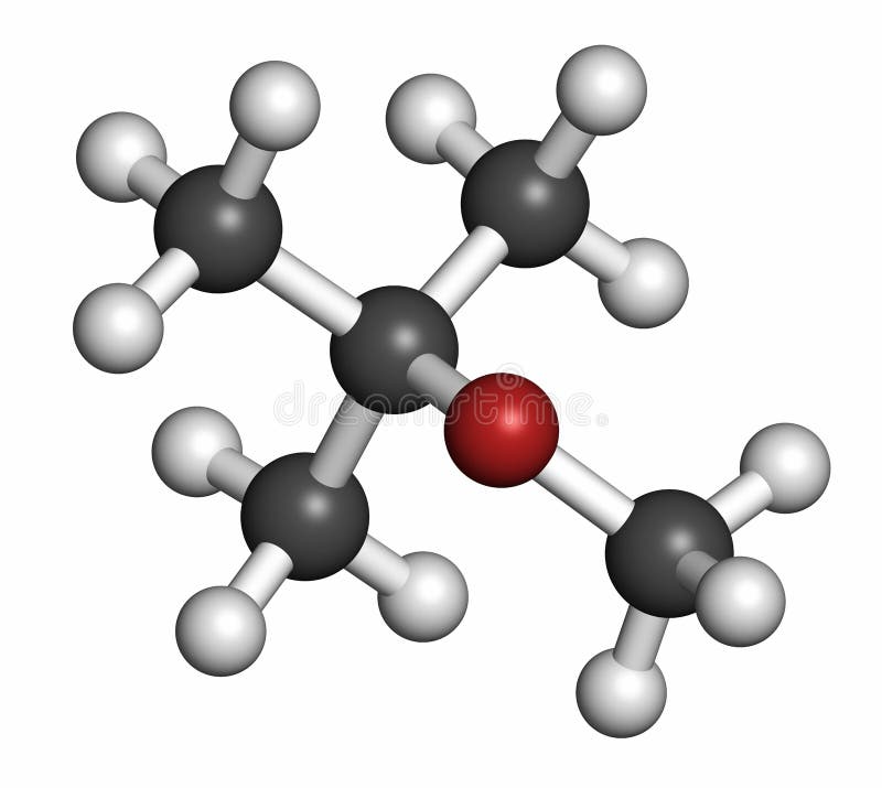 Methyl Tert-butyl Ether (MTBE, TBME) Gasoline Additive Molecule. Atoms ...