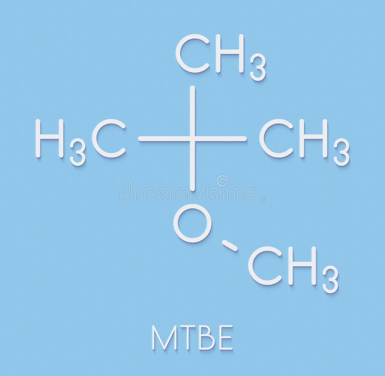 Methyl Tert-butyl Ether MTBE, TBME Gasoline Additive Molecule. Skeletal ...