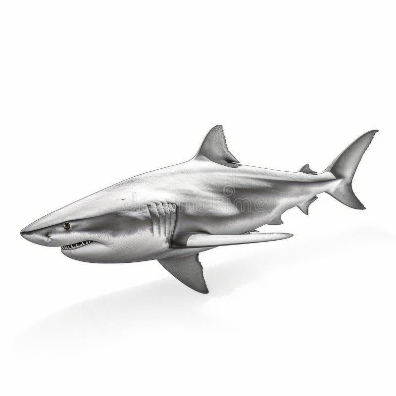 Meticulous Linework Precision: Silver Shark Model on White Background ...