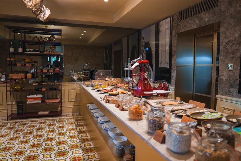 Luxurious Hotel Dining Area with Elegant Buffet and Artistic Decor ...