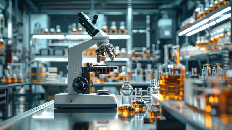 A Meticulously Arranged Laboratory Showcases a Microscope in Bright ...