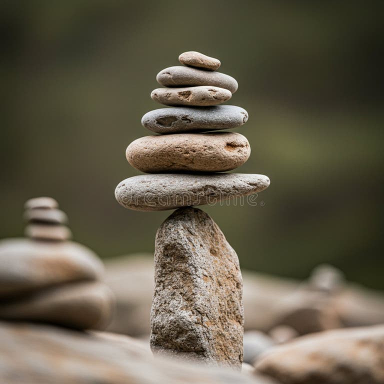 A Meticulously Balanced Stack of Smooth Stones Forms a Vertical Cairn ...
