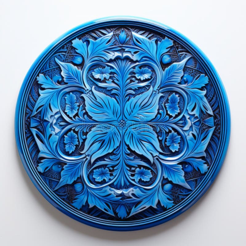 Meticulously Carved Blue Plate: a Vibrant 3d Acrylic Pattern Stock ...
